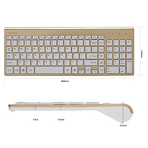 Wireless Keyboard and Mouse Combo, Haricset Full-Sized Ultra-Compact 2.4G Stable Connection Keyboard with Number Keypad and Adjustable DPI Mouse for Windows, Mac OS Office Computer (Gold)
