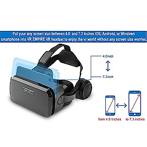 VR Headsets for Phone Cell Phone Virtual Reality headsets VR Headset VR Set 3D Glasses Helmets VR Goggles for TV Movies Video Games Compatible to iOS Android Support 4.7” to 7.3” Mobile Screen (B100)
