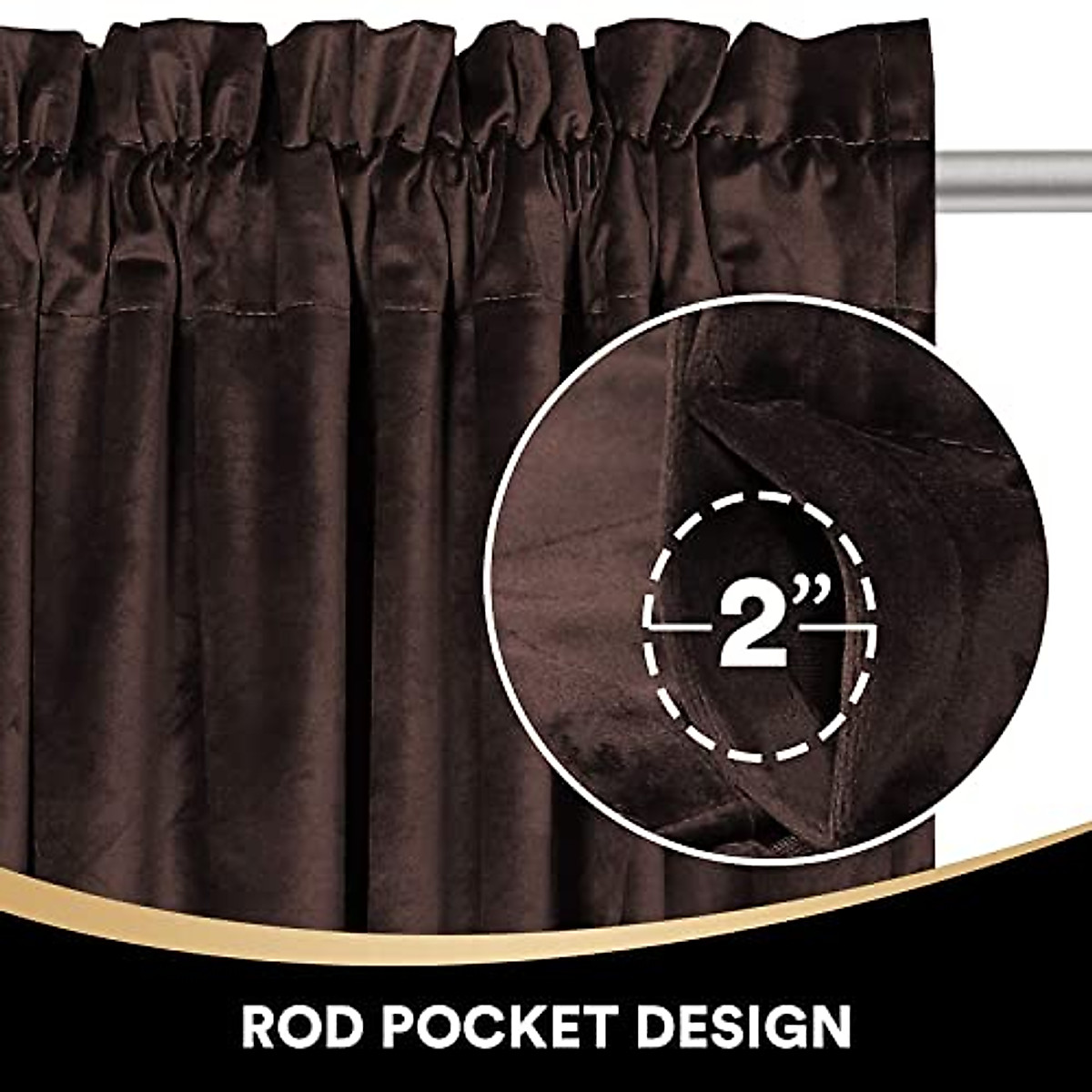 Brown Velvet Curtains Blackout - 95 inch Length Curtains for Living Room Soft Velvet Fabric Thermal Insulated Rod Pocket Window Treatment Set for Bedroom,W52 x L95,Brown, 2 Panels