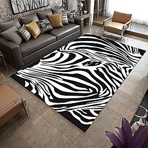 Fouiunler Zebra Area Rug, 2x3ft, Black and White Striped Rug, Wild Animal Print Non-Slip Washable Rugs, Modern Flannel Rugs for Living Room， Indoor Bedroom Dining Room Maximalist Rug