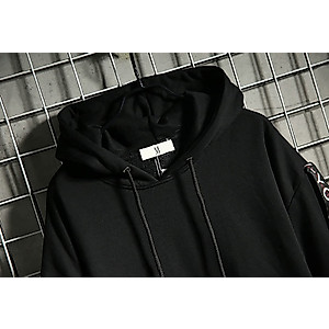 DUDHUH Mens Hoodie Fashion Pullover Letter Print Tracksuit Techwear Casual Coat Hip-Hop Sweatshirt Black