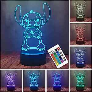 LOUHH Stitch Light, Stitch Gifts-3D LED Intelligent Remote Control Stitch Lamp 16 Color Light for Christmas Children's Room Decoration