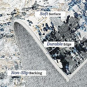 Miukiki 8x10 Area Rugs for Living Room,Anti-Slip Backing Washable Rug,Stain Resistant Modern Abstract Large Area Rug,Ultra-Thin Room Decor Rugs (Navy/Gold,8'x10')