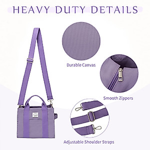 VASCHY Mini Tote Bag for Women, Small Cute Aesthetic Canvas Tote Purse Handbags Crossbody Shoulder Satchel Bag with Zipper Pockets Purple