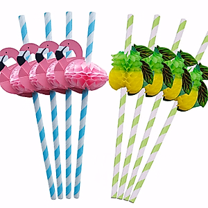 50 Pieces Flamingo Pineapple Straws Flamingo Paper Straw Decorations Disposable Drinking Straws Honeycomb Cocktail Straws for Pool Hawaiian Luau Party Table Decor Birthday Wedding Tableware Supplies