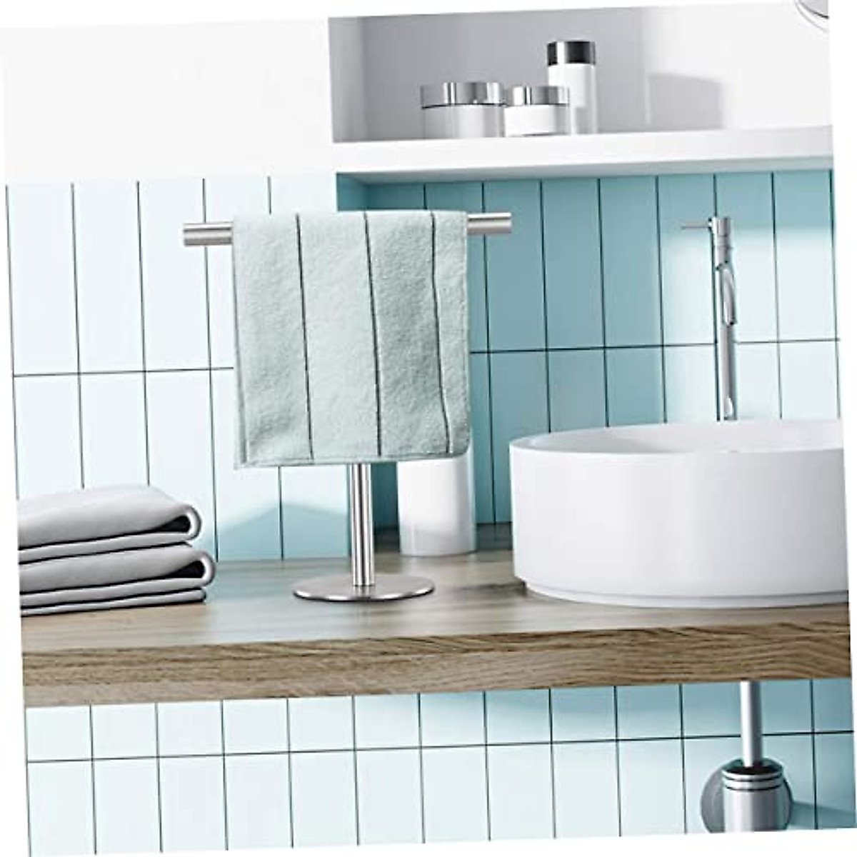 Zerodeko Stainless Steel Towel Bar Towel Hooks Washcloths Hand Towel Stand T-Shape Towel Rack Countertop Towel Stand Watch Rack Standing Towel Storage Holder Balanced Base Towel Holder Pole