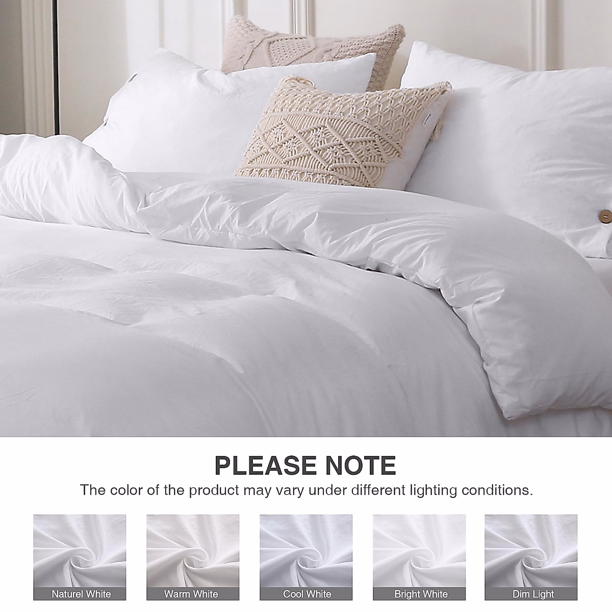 APSMILE Solid White Duvet Cover Set Queen Size, 3 Pieces with 1 Duvet Cover 90x90 Inches and 2 Shams (No Comforter), Soft Brushed Washed Cotton-Like Duvet Cover with Button Closure