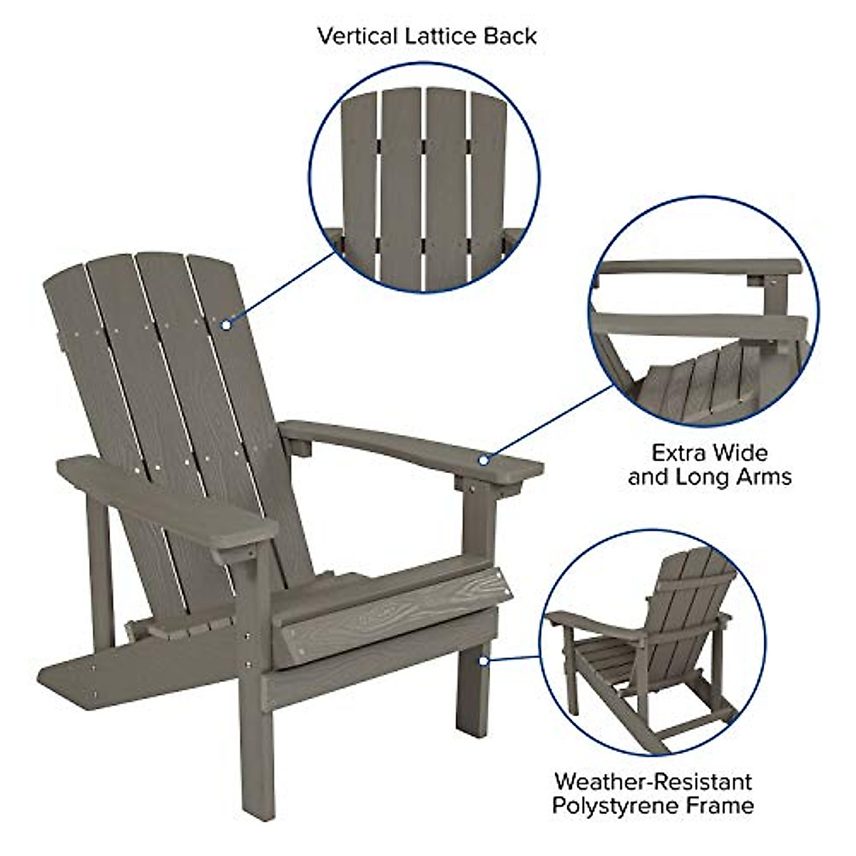 Flash Furniture Charlestown Poly Resin Adirondack Chair - Gray - All Weather - Indoor/Outdoor