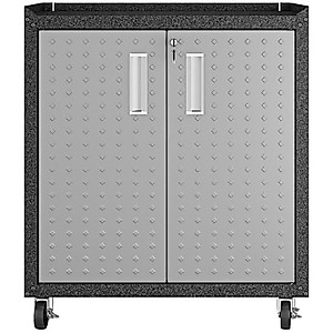 Pemberly Row Metal 2 Door Mobile Garage Storage Cabinet with Lock in Gray