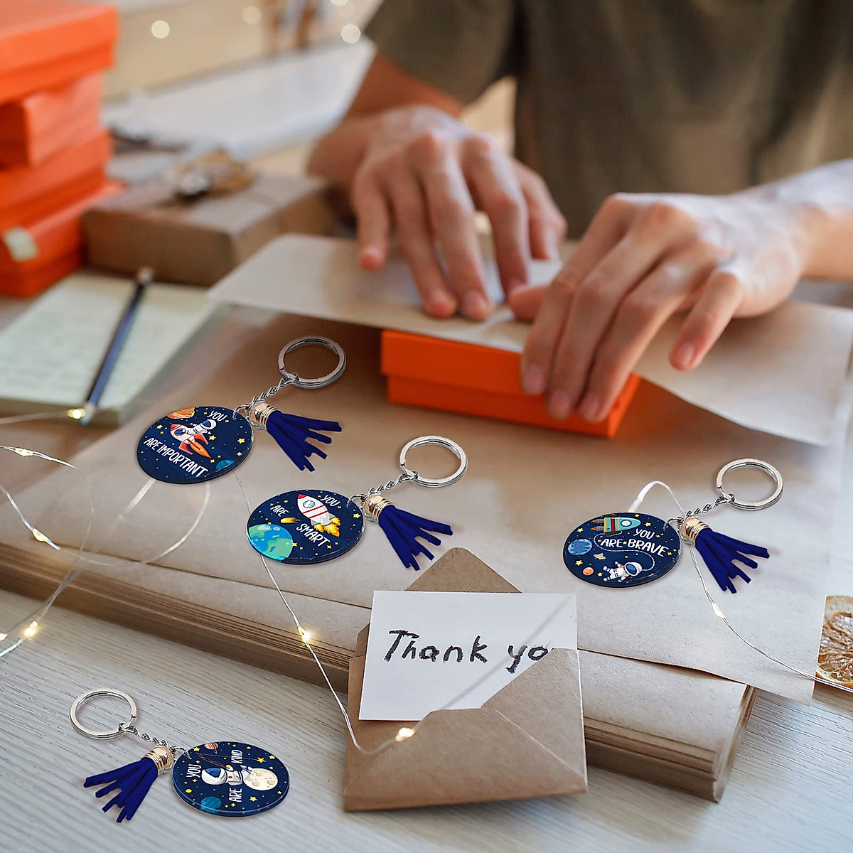 48 Sets Outer Space Themed Keychain Inspirational Positive Quotes Keychain Thank You Gifts for Coworkers Acrylic Tassels Keychain for Employee Appreciation Gifts Students Gratitude Teacher Gifts