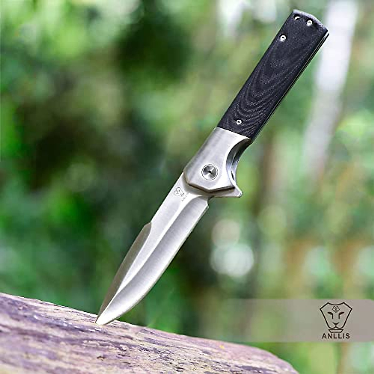 Amris D2 Steel Folding Knife, V20 Inner Lock Bearing Pocket Knife, Hunting Knife, Outdoor Military Tactical Knife, Camping Mountaineering Hunting Survival Knife, Hunting Knife, Bush Knife, Gift for Men