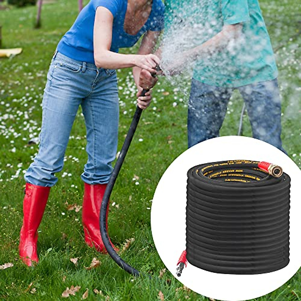 Xiny Tool 50FT Pressure Washer Hose with 3/8" Quick Connect, 4000 PSI High Tensile Wire Braided Power Washer Hose for Cars, Swimming Pool, Floors