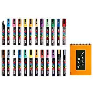 Uni-posca Paint Marker Pen SPECIAL (b-set) , Mitsubishi Pencil Uni Posca Poster Color Marking Pens Fine Point 15 Colours (PC-3M15C), Gold and Silver -Japan Import