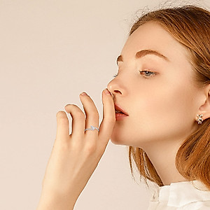 JIARUI 925 Sterling Silver Double Heart Eternity Ring Bezel Setting Round Cubic Zirconia Wedding Ring Promise Ring for Her Size 8