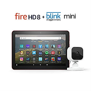 Fire HD 8 Smart Home Bundle including Fire HD 8 Tablet 64 GB Ad-Supported (Plum) with Blink Mini Camera