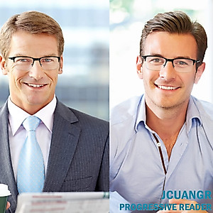 Bifocal Reading Glasses for Men, No Line Bifocals Progressive MultiFocus Readers, Wide Clear Top Transition Non Prescription Multifocal Eyeglasses,Large Anti Blue Light Multi focals Half Frame +1.75