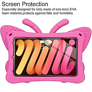 iPad Mini 6 Case - iPad Mini 6th Generation Case for Kids, 3D Cartoon Butterfly Non-Toxic EVA Light Weight Proof Shockproof Case with Kickstand for iPad Mini 6th Gen 8.3 inch 2021 Case for Boys (Rose)