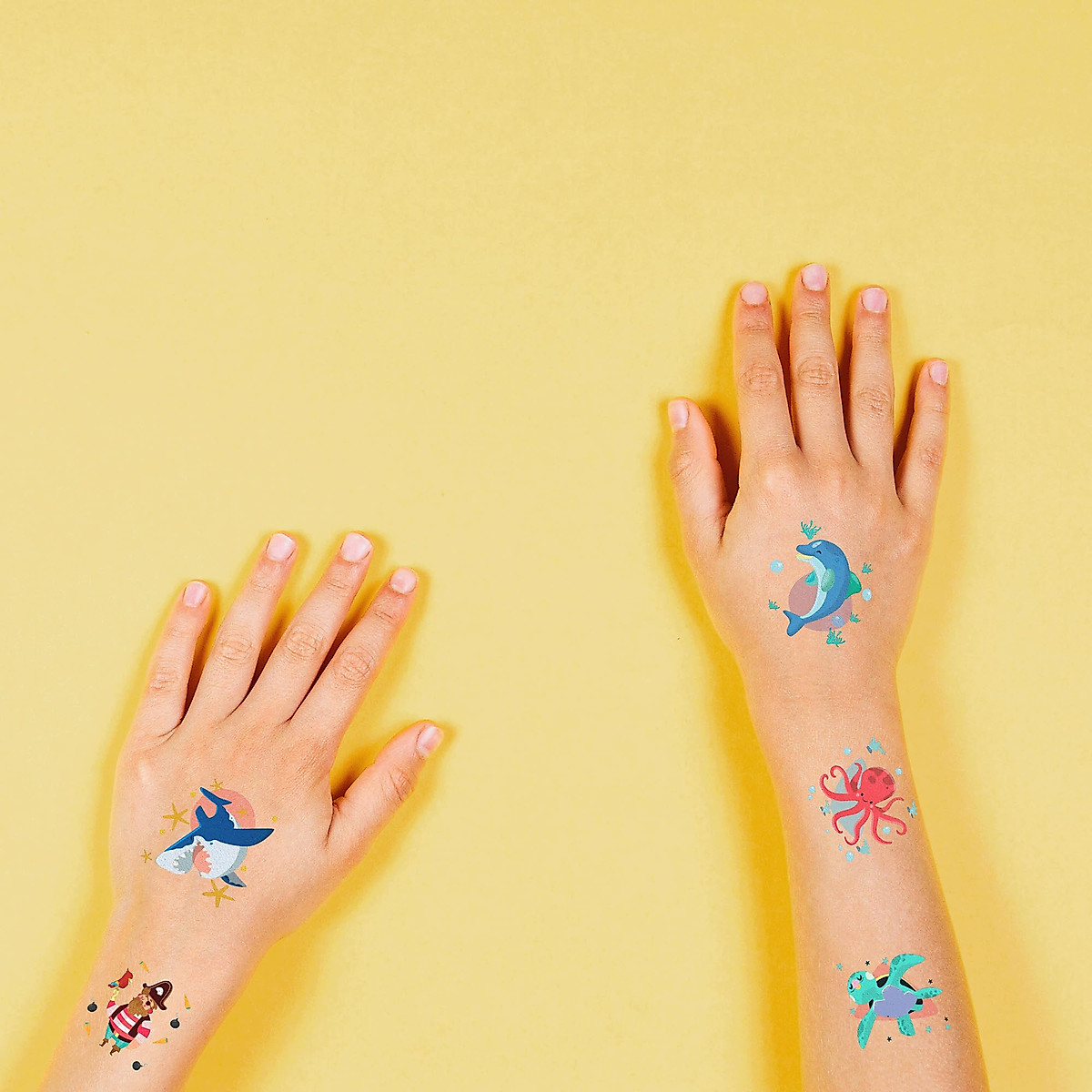 PapaKit Cute Ocean Animals 36 Temporary Fake Tattoo Set, 18 Individually Wrapped Sheets | Kids Girls & Boys Birthday Party Favor Gift Reward, Non-Toxic Safe Removable