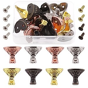 Swpeet 12 Sets Vintage Antique 4 Colors Gold Silver Antique Rose Gold Box Legs Feet Corner Protector with Matched Screws Assortment Kit, Decorative Feet Decorative Jewelry Box Feet Jewelry Gift