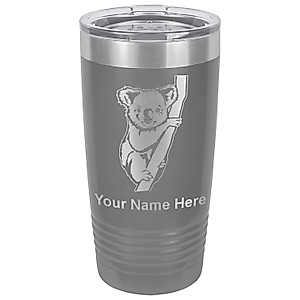 LaserGram 20oz Vacuum Insulated Tumbler Mug, Koala Bear, Personalized Engraving Included (Gray)