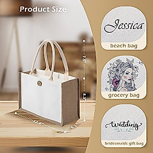 16 Pieces Jute Burlap Totes Bulk Jute Tote Bags Reusable Blank Burlap Shopping Bags with Handles for Bridesmaid Wedding Bachelorette Party Travel Beach DIY, 12.6 x 5.1 x 8.3 Inches