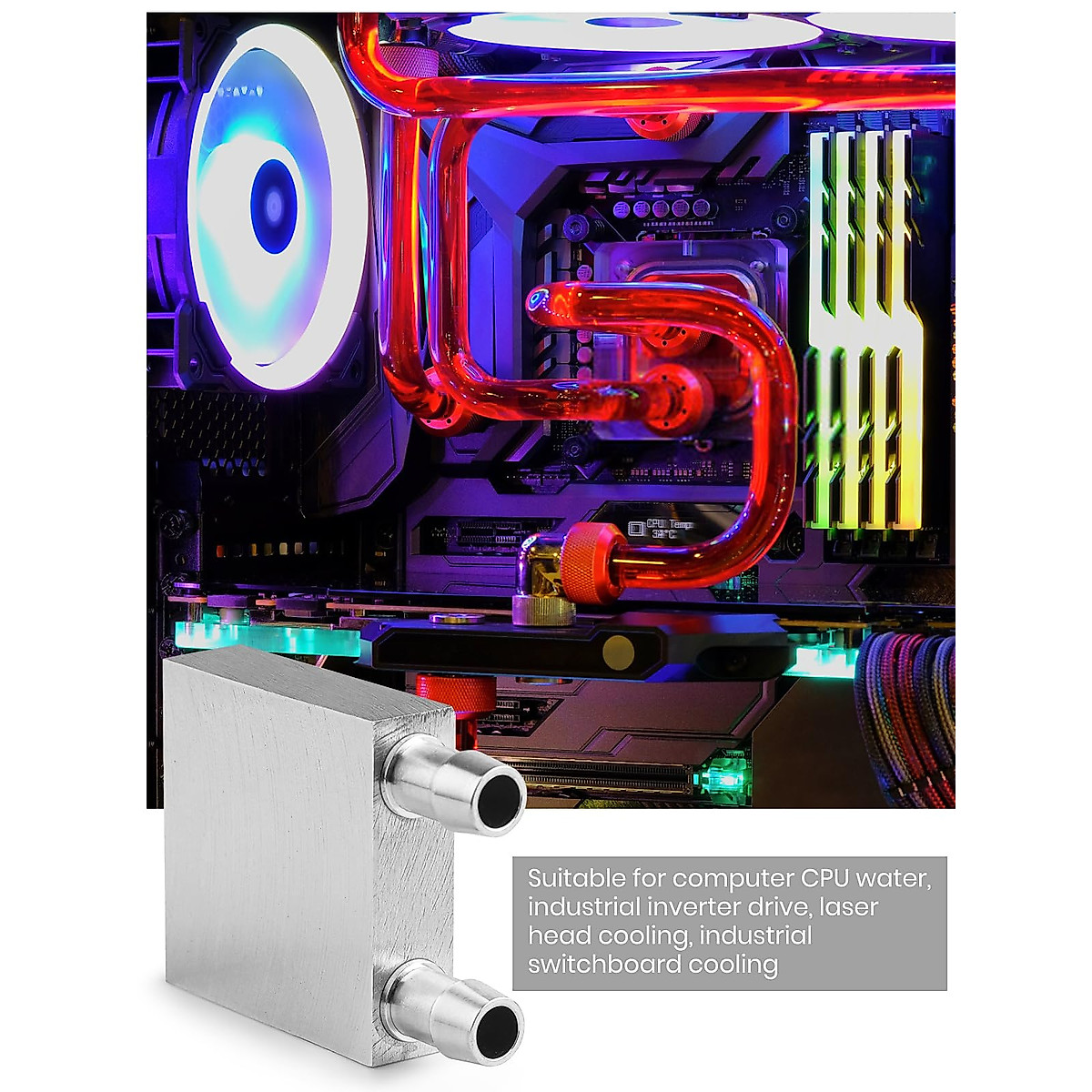 40 * 40mm Aluminum Water Cooling Block for Liquid Water Cooler Silver Heat Sink System for CPU Radiator Heatsink (2 Pack)