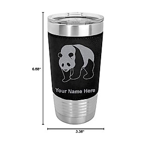 LaserGram 20oz Vacuum Insulated Tumbler Mug, Panda Bear, Personalized Engraving Included (Faux Leather, Black)
