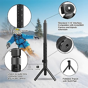 O'woda Invisible Selfie Stick for Insta360 X4, Extendable Portable Monopod Bullet Time Rotatable Handle Kit with Mini Camera Tripod for Insta360 X4, X3, ONE X2, ONE X, ONE RS