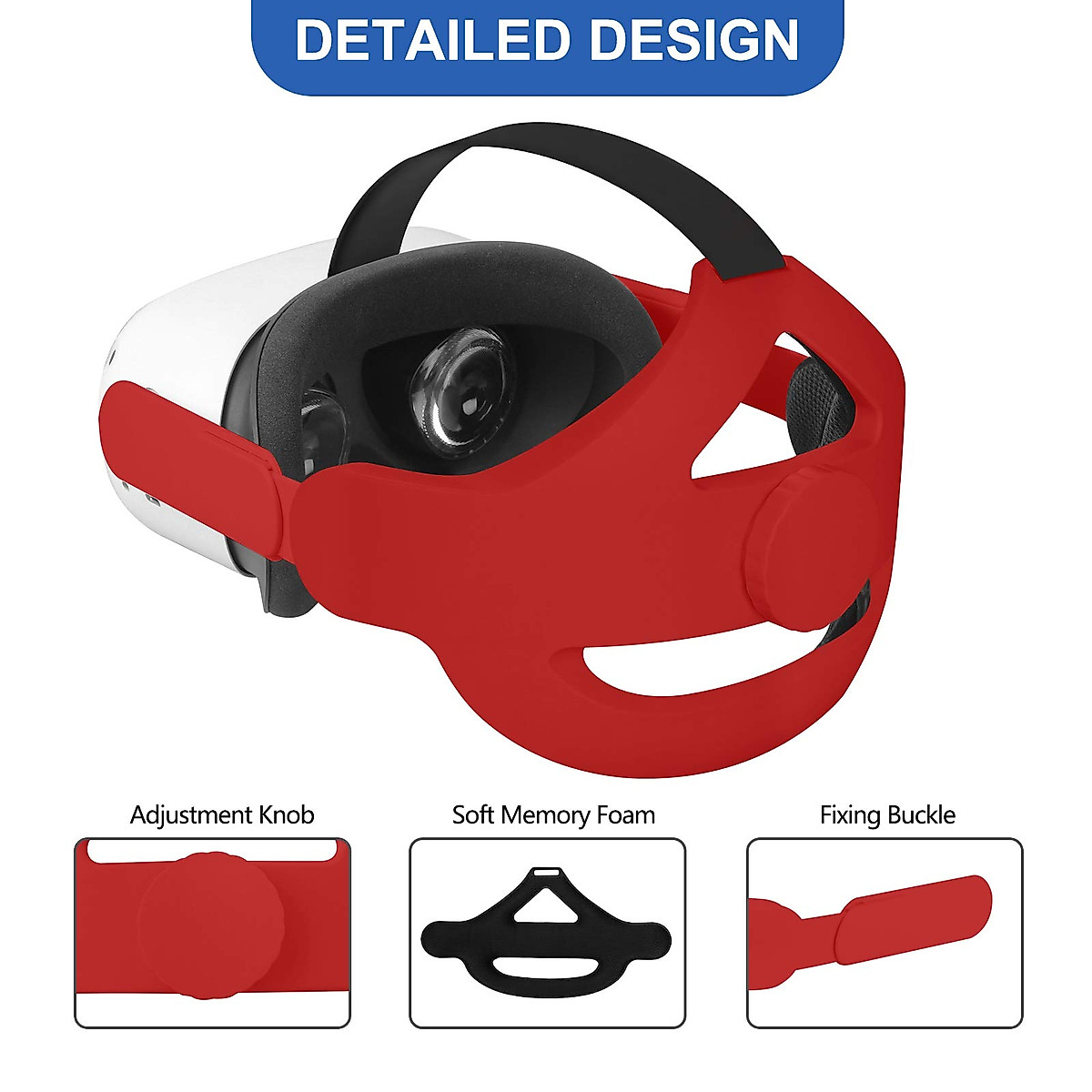 MASiKEN K6 Replacement Head Strap for Oculus Quest 2, Enhanced Support and Comfort Elite Strap Pad, Reduce Head Pressure,Optimize Wearing Experience Oculus2 Accessories (Red)