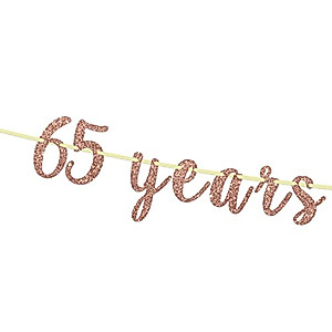 Aonbon Glitter 65 Years Blessed & Loved Banner - 65th Birthday / 65th Anniversary Banner, 65th Birthday / 65th Anniversary Party Decorations - Rose Gold (65)