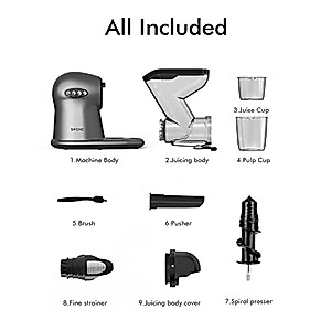 SiFENE Slow Masticating Juicer Machine, 3” Wide Dual Chute Cold Press Juicer with Anti-Clog Function, Ideal for Celery, Wheatgrass, Fruit and Vegetable Juice Extractor, BPA-Free, Easy to Clean