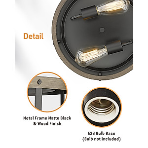 EAPUDUN Farmhouse Flush Mount Ceiling Light, 13" Imitation Wood 2-Light Fixture, Retro Style Lamp for Hallway, Entryway, Bedroom, Kitchen, Dining Room (FMA1138-FBDT)