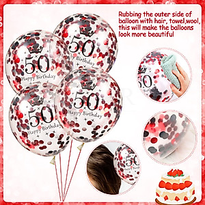 50th Latex Birthday Balloons, 16Pcs Red Black Happy 50th Birthday Balloons, Red Black 50th Birthday Party Decorations Balloons for Women Men 50th Birthday, Anniversary Decor