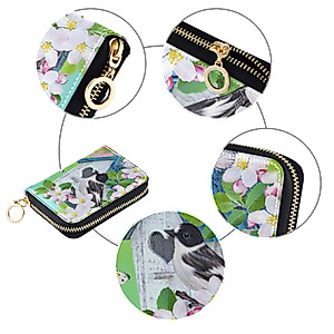 susiyo Spring Bird Flower Birdhouse Credit Card Wallet, RFID Blocking Compact Women Leather Card Holder Zipper Purse