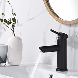 AMAZING FORCE Single Hole Bathroom Faucet Single Handle Bathroom Sink Faucet Matte Black Stainless Steel Basin Mixer Tap,Sink Drain & Deck Plate Not Included(Matte Black) 1.2 GPM
