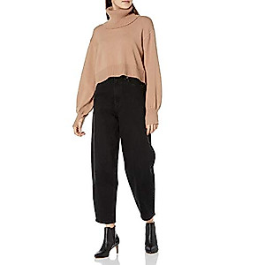 The Drop Women's @lucyswhims Long Sleeve Cropped Turtleneck Sweater, Praline, L