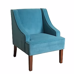 Benjara Wooden Accent Chair with Wingback, Blue and Brown