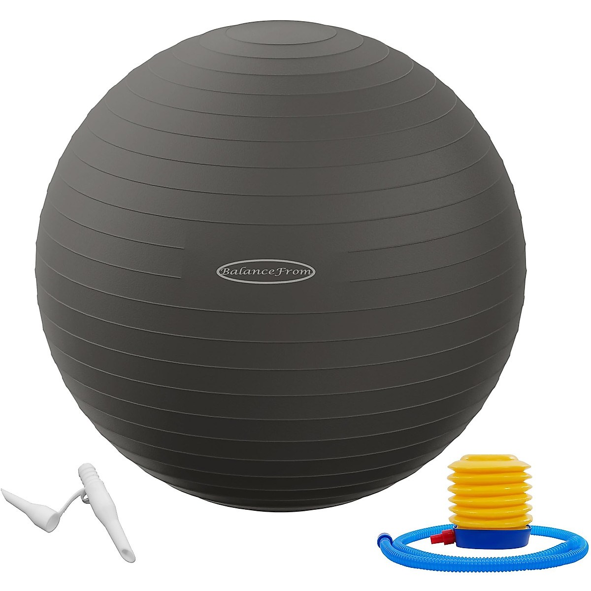 Signature Fitness Anti-Burst and Slip Resistant Exercise Ball Yoga Ball Fitness Ball Birthing Ball with Quick Pump, 2,000-Pound Capacity, Gray, 26-inch, L