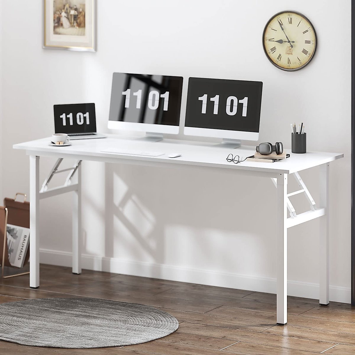 Need Computer Desk Office Desk 62 inches Folding Table with BIFMA Certification Computer Table Workstation, White AC5DW-157