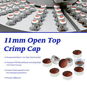 ALWSCI 1000 PCS Aluminum Silver Crimp Seals with Transparent PTFE/Natural Rubber red-Orange Septa, Cap Size 11 mm