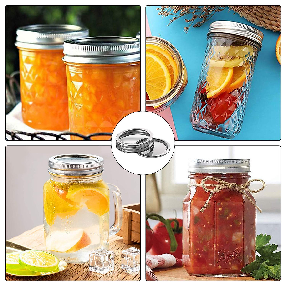 20 Pack Mason Jar Lids and Rings for Ball Canning Lids Regular Mouth, Split-Type Lids Leak Proof, Reusable and Secure Canning Jar Caps with Silicone Seals (70mm, Silver)