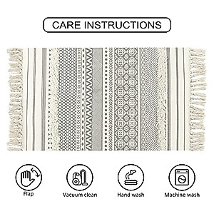 Seavish Accent Cotton Area Rug,2X3 Boho Bath Rug Aesthetic Hand Woven Farmhouse Throw Rug Shag Tufted Tassel Small Rug for Living Room Bedroom Bathroom Kitchen Dorm