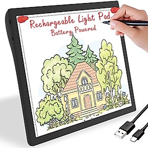 Rechargeable Light Box for Tracing Board Portable Cordless Light Pad Drawing A4 LED Trace Lights, Golspark Wireless Battery Operated Copy Board Dimmable Black Diamond Painting Sketch