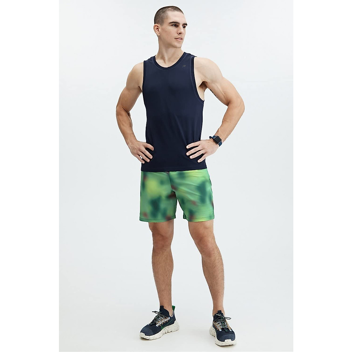 Fabletics Men's The Fundamental Short, Workout, Running, Training, Gym, Yoga, Ultra Lightweight, Athletic, L, Azure Green Blur
