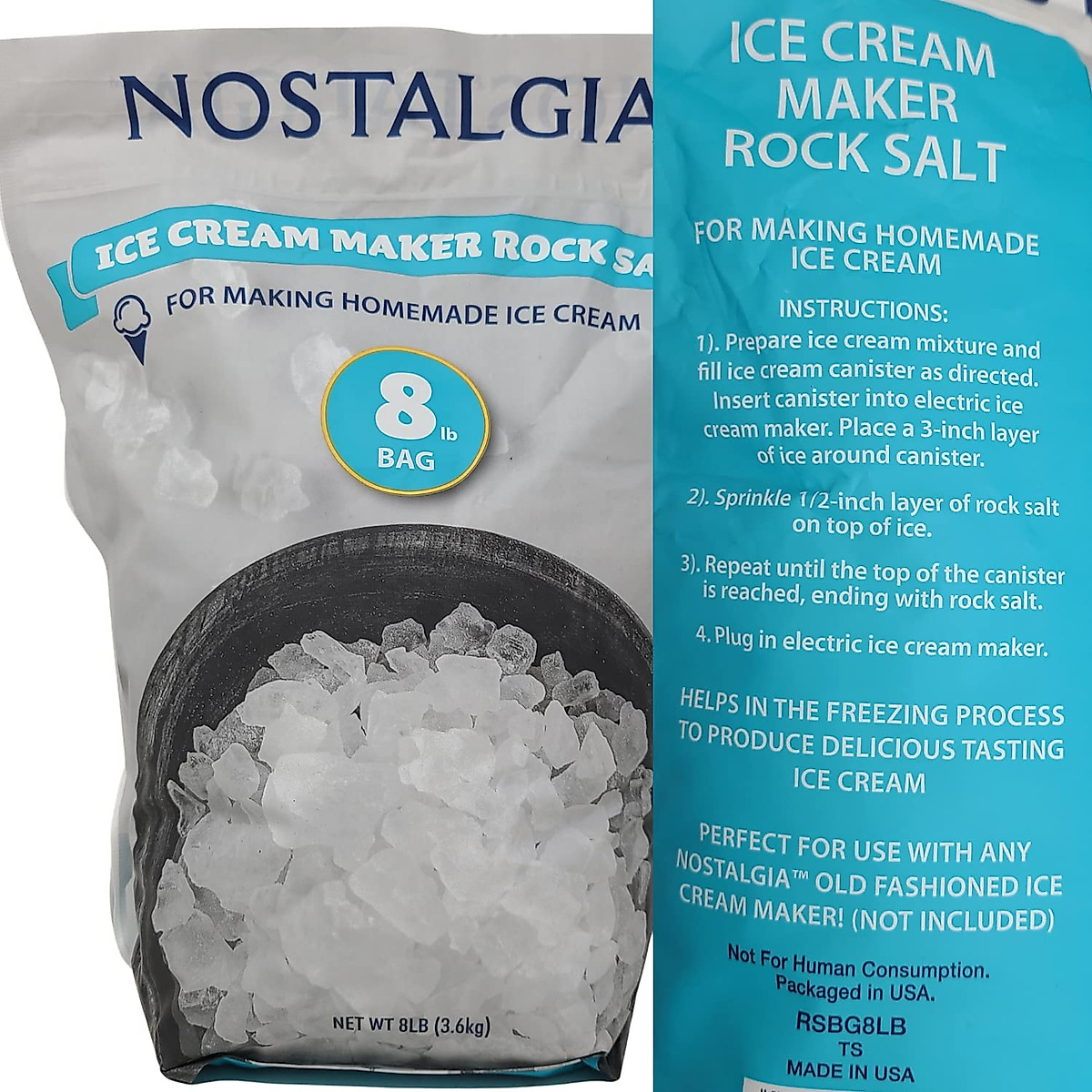 Ice Cream Maker Starter Pack Bundled with Nostalgia Ice Cream Maker Rock Salt (8lb), Vanilla Creme, Chocolate, Strawberry Flavored Ice Cream Mix Packets and Brightest Place Clean Up Cloth