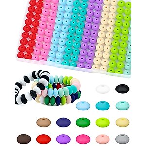 240PCS FIVEIZERO Silicone Lentil Beads,12mm Silicone Beads Abacus Beads Silicone Beads Bulk Silicone Spacer Beads Colorful DIY Lanyard Beads for Making Necklace Keychain Accessories(16 Colors)