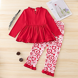 Valentine's Day KIds Toddler Infant Baby Girls Long Sleeve Patchwork Tops Cartoon Print Pants Baby Gift (Red, 5-6 Years)