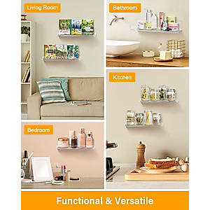 LUSCREAL 4 Pack Floating Shelves for Wall Storage, 15" Bathroom Wall Shelves, Acrylic Shelves for Room Wall Decor, Bedroom, Kitchen, Living Room, Clear