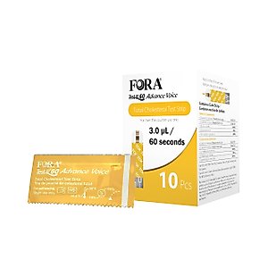 FORA Blood Total Cholesterol Test Strips (10pcs/Box, Compatible with FORA Test N'Go Advance Voice Meter)