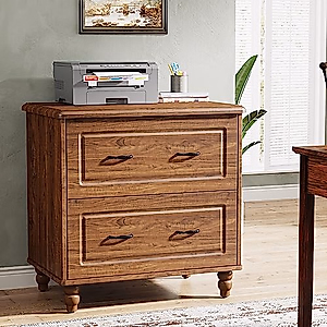 LITTLE TREE 2 Drawer Wood Lateral Filing Cabinet with Solid Wooden Legs,File Storage Cabinet with Anti-tilt Mechanism for Home Office